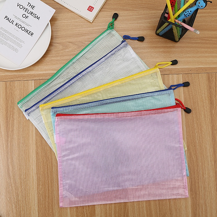 PVC Stationery Storage Bag Folder File Mesh Zipper Pouch A4 A5 B6 B4 B5 ...