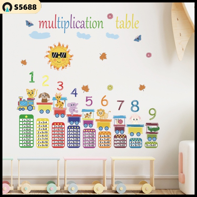 SSS 2 Sheets Cartoon Animals Train Digital Multiplication Table Wall ...