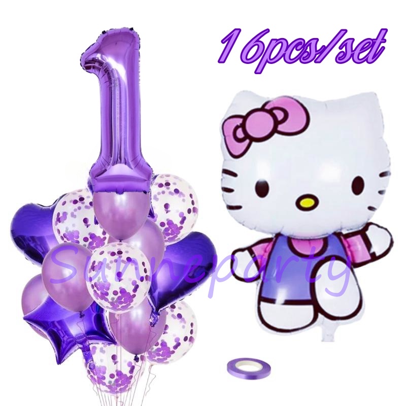 Hello Kitty Theme Balloons Set 32'' Purple Number Balloon Cartoon Hello ...