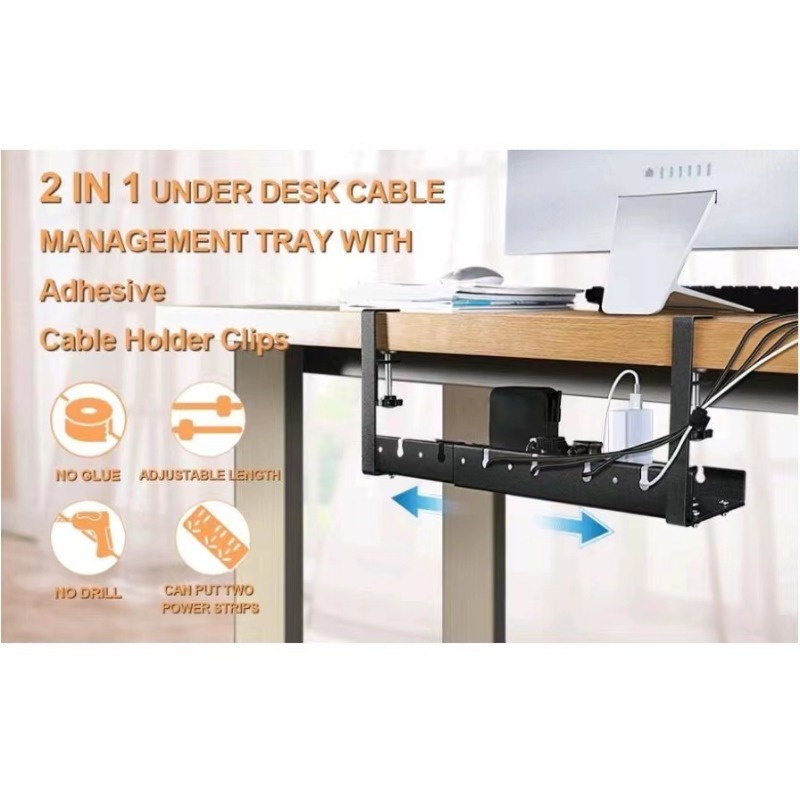 Heavy Metal Under Table Cable Management Tray Desk Socket Holder Wire ...