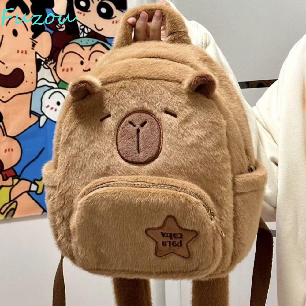 FUZOU Capybara Plush Backpack, Plush Capybara Big Capacity Capybara ...