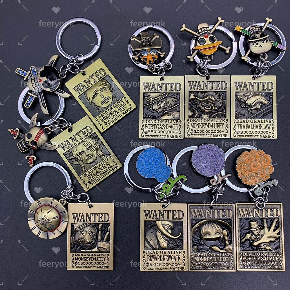 Anime One Piece Keychain Nika Luffy Ace Law Zoro Shanks Wanted Poster ...