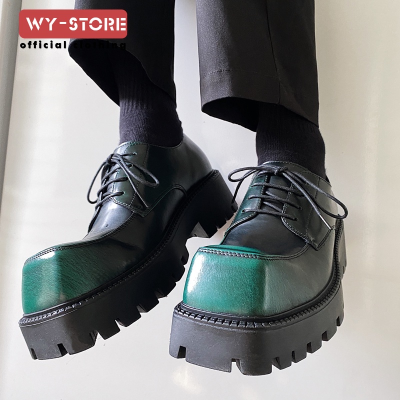Original gradient square toe leather shoes for men, Korean version ...
