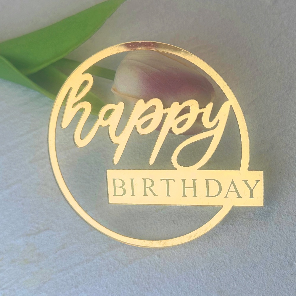 10pcs Gold Acrylic Flank Round Happy Birthday Cake Toppers Rose Gold ...