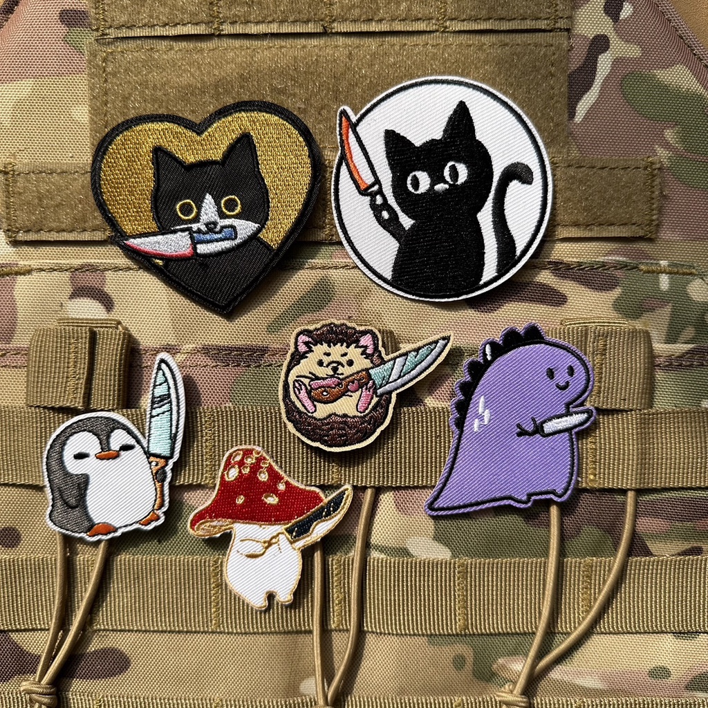 cute animals with knives, dinosaurs, penguins, hedgehogs, dinosaurs ...