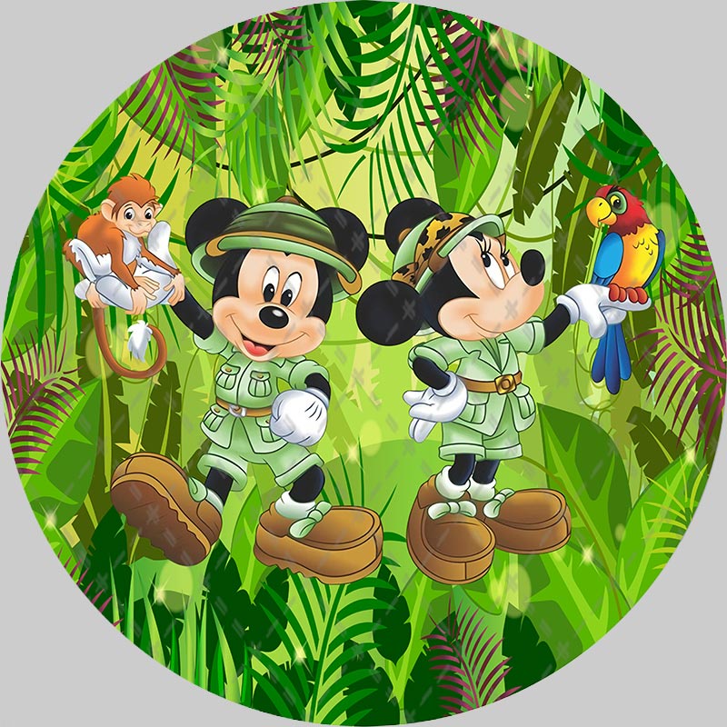 Wild Mickey Mouse Jungle Round Birthday Backdrop For Photography Baby ...