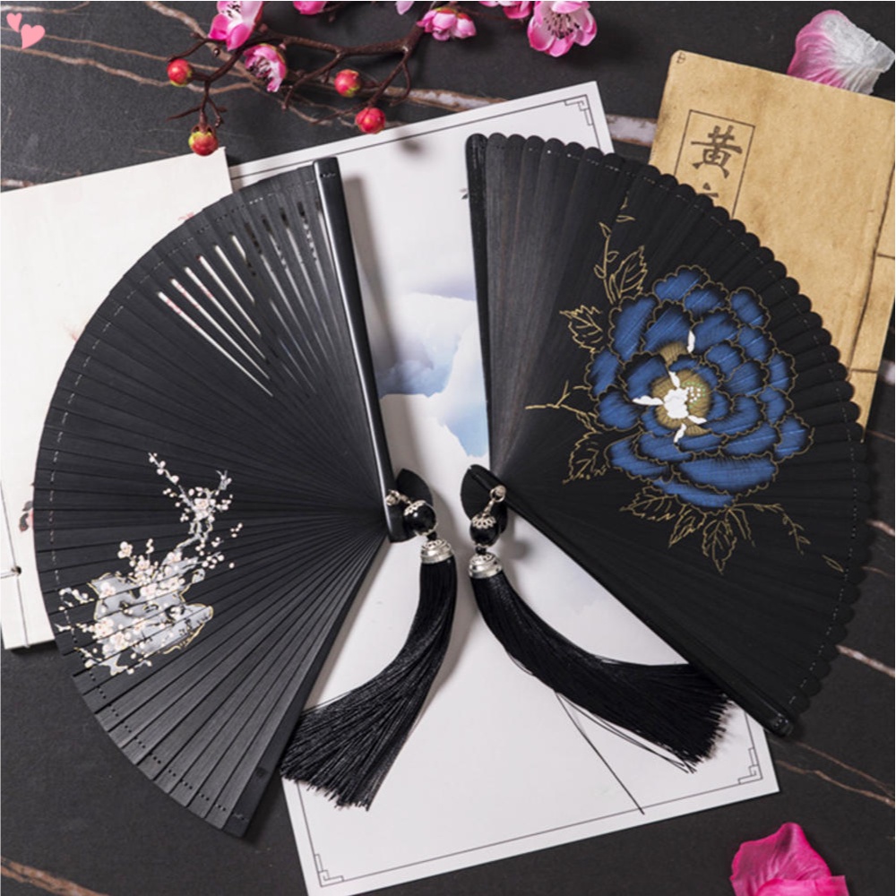 All Bamboo Classical Fan Japanese Ancient Classical Black Folding Fan ...