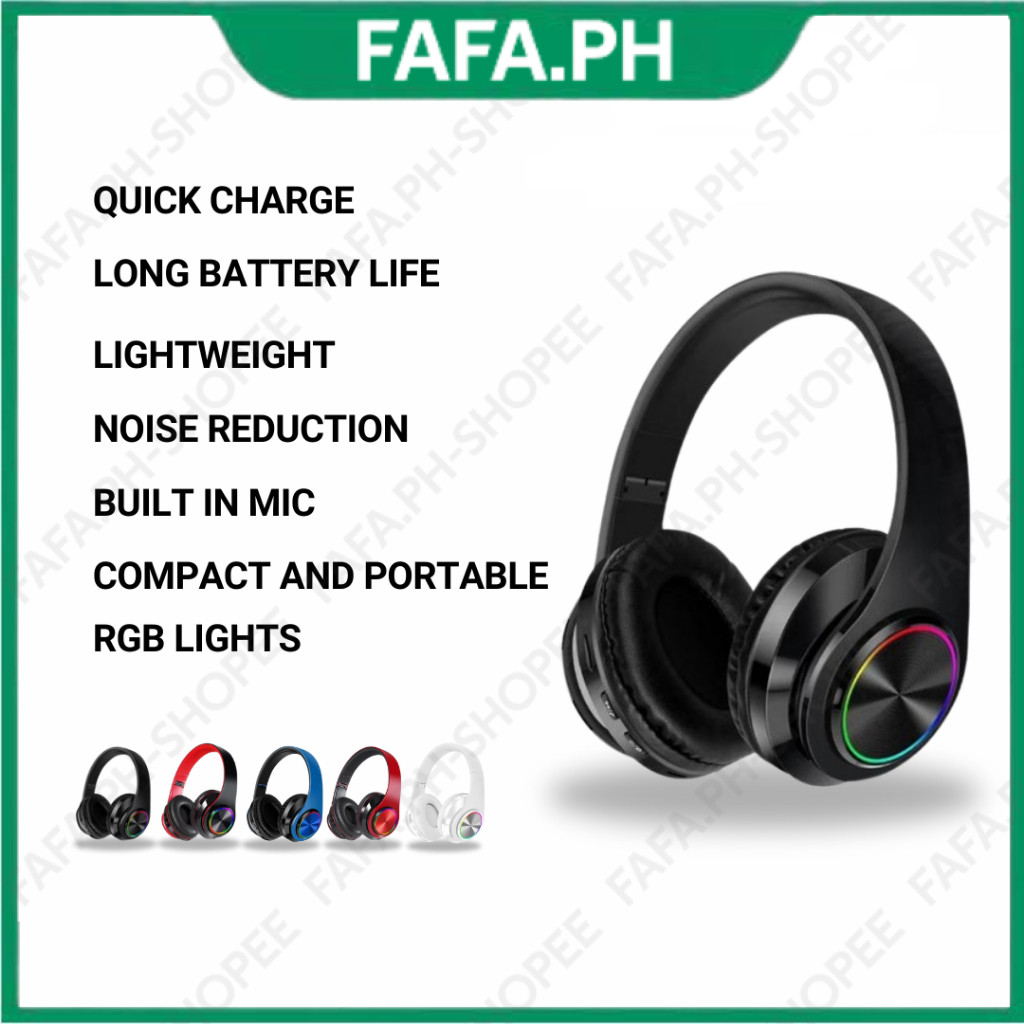 Wireless Headphone Colored LED Lights Over Ear Headset Stereo Headphone ...