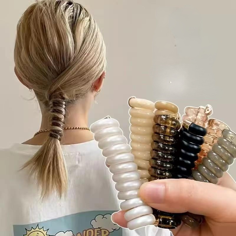 High Elastic Spiral Hair Rope Girl Head Rope Ponytail Hair Ring Rubber ...