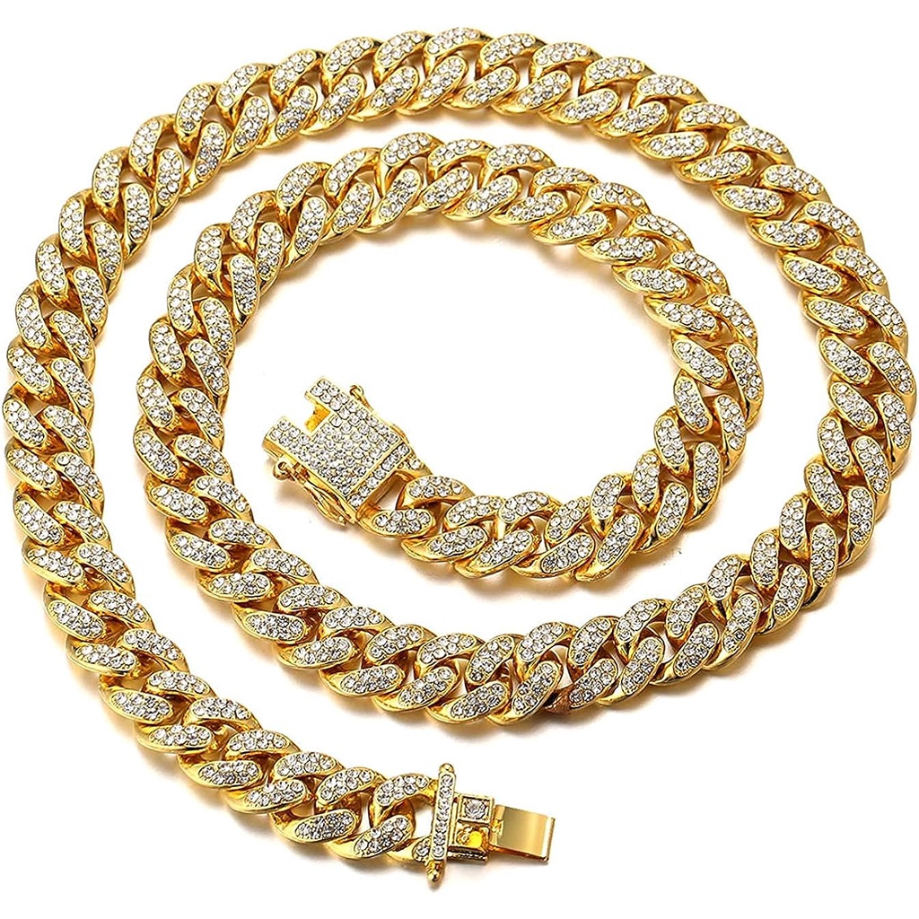 Keloheart Cuban Link Chain for Men Women Gold Silver Bling Miami Cuban ...