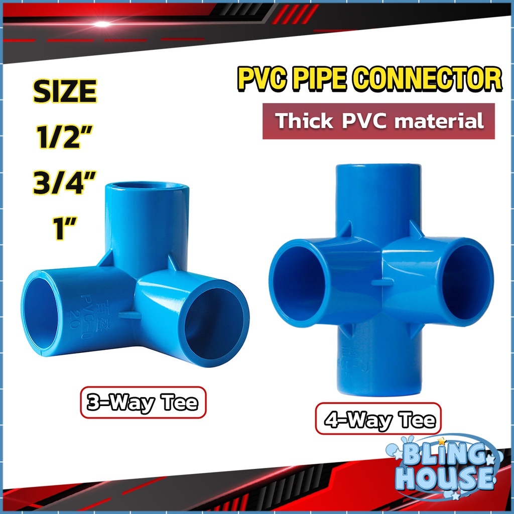 PVC Pipe Connector 3/4" 1/2" 1" Water Line 3-Way Tee 4-Way Tee for Pipe ...