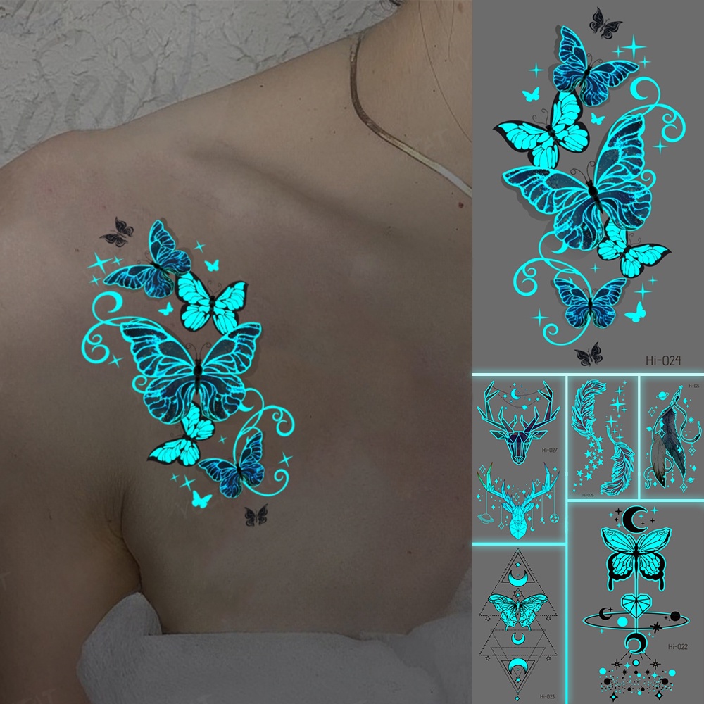 Luminous Stickers Body Tattoos Waterproof Temporary Glitter Tattoo For ...