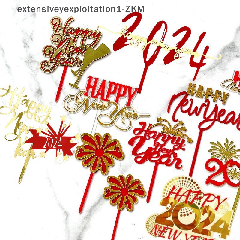 【EPPH】 Creative Acrylic Happy New Year 2024 Cake Topper For Merry ...