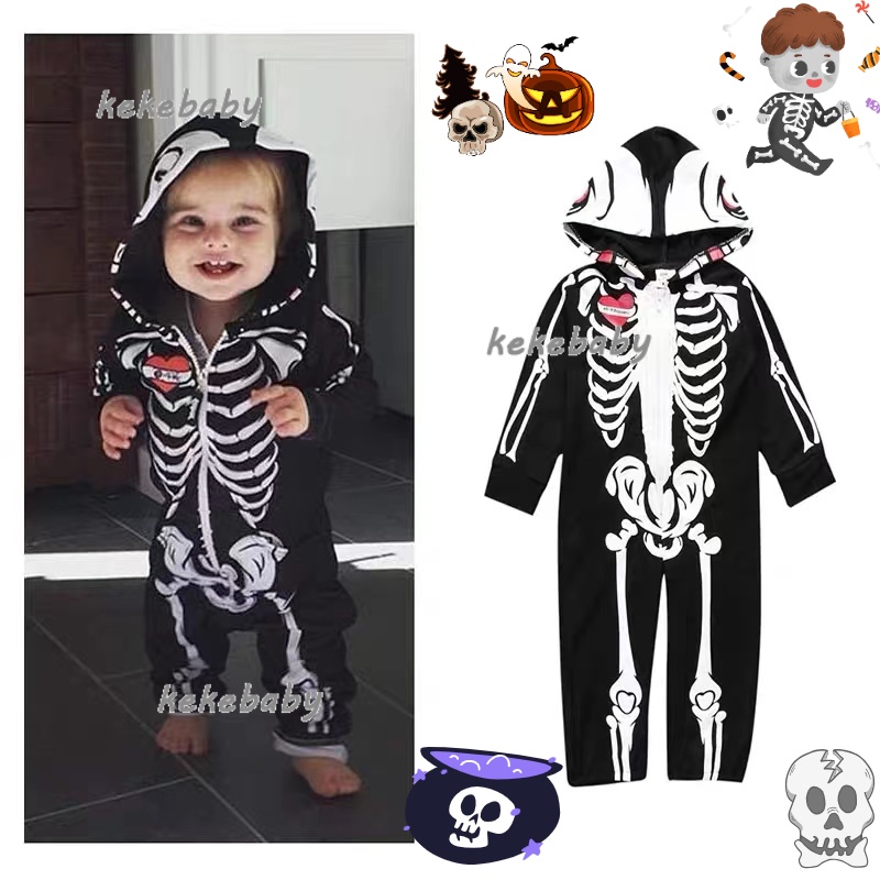 Halloween Skull Human Skeleton Cosplay Costume Cotton Long Sleeve ...