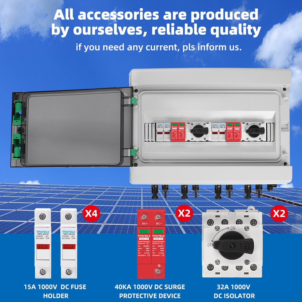 Solar photovoltaic PV Combiner Box 2 input 2 out 2 String Surge Lightning Protection DC 1000V ...