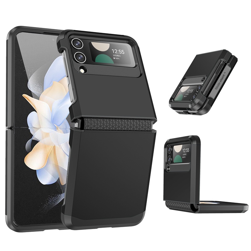 Luxury Heavy Duty Armor Black Case for Samsung Z Flip 5 Z Flip 4 Z Flip ...