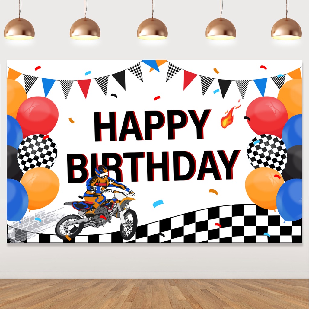 FANGLELAND Dirt Bike Birthday Backdrop for Boys Motocross Racing Happy ...