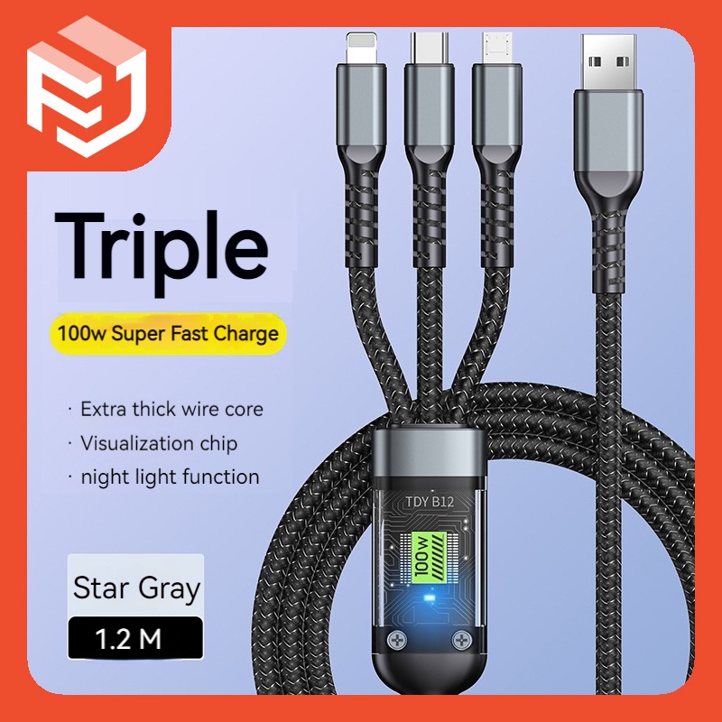Fast Charging Cable 100W Nylon Data Cable For iPhone TypeC MicroUSB ...