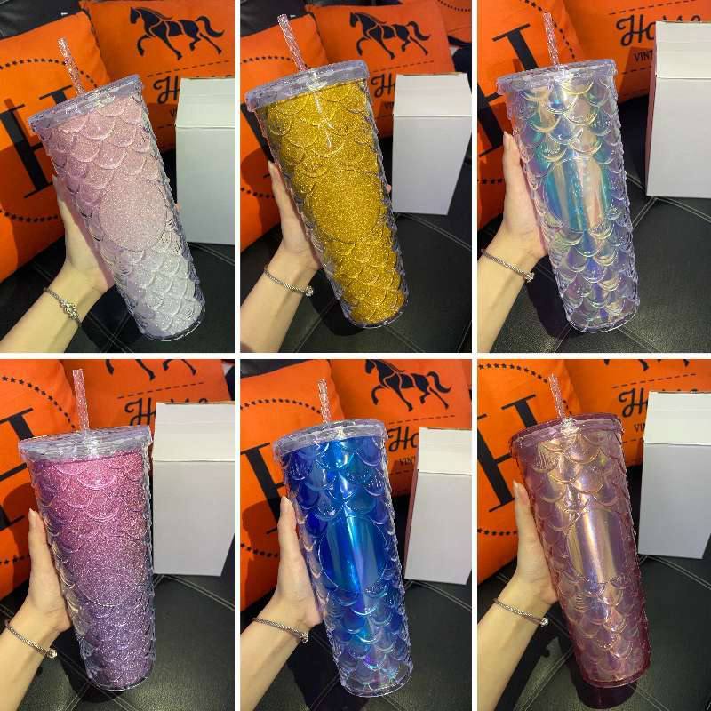 TIGERMART Mermaid Scales Cup Fish Scale Cup Tumbler Double Layer ...