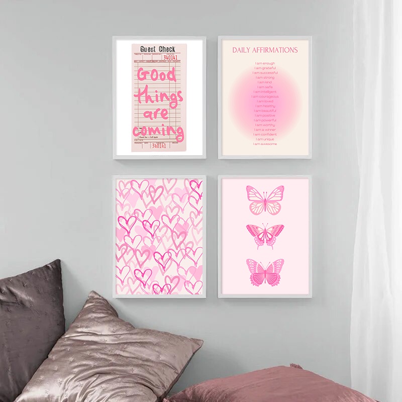 Pink Preppy Wall Art Posters Positive Daily Affirmations Trendy Poster ...
