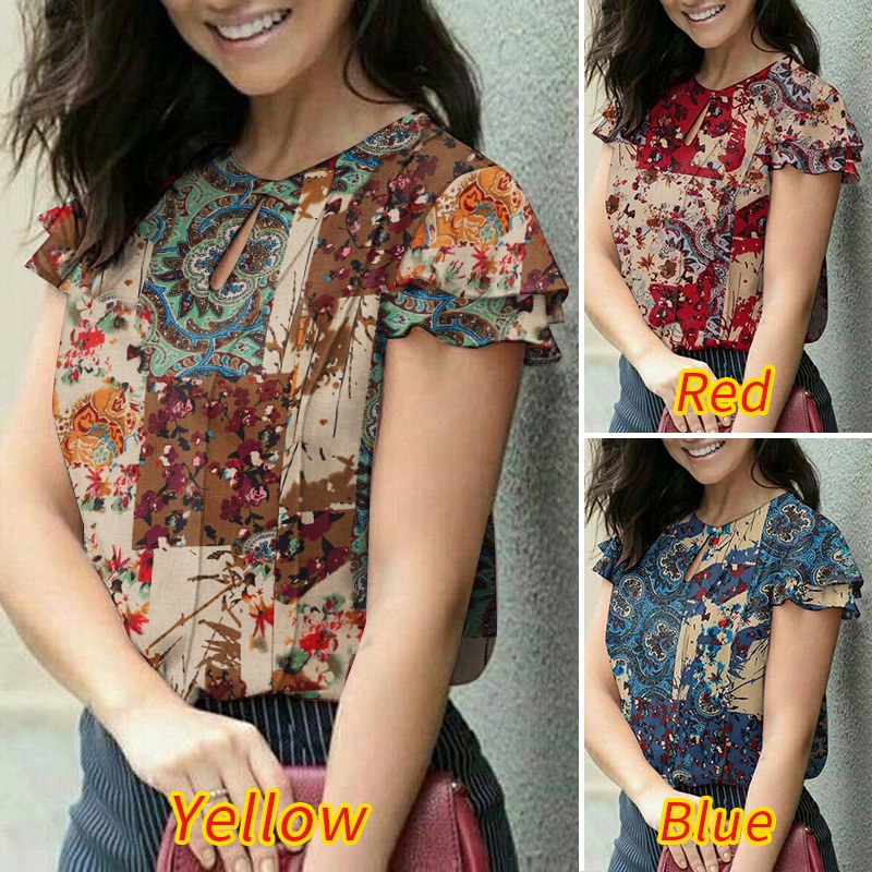 ZANZEA Women Vintage Striped Two Color Ruffle Covered Sleeve Concealed ...