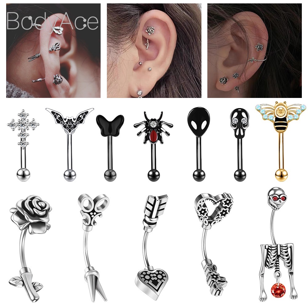 Bodyace 1 PC Crystal Eyebrow Piercing Bee-pattern Black Butterfly ...