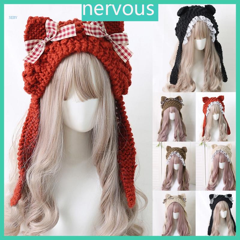 NERV Cartoon Hat Cute for Cat Ears Knitted Hat Crochet Beanie Funny ...