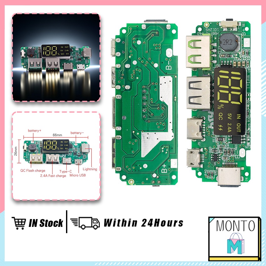 Type-C Dual USB 5V 2.4A 2A 1A Lithium Battery Digital Display Charging ...