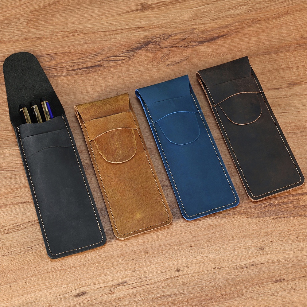 Vintage Leather Pen Case Portable Pocket Pen Pouch Mini Stationery ...