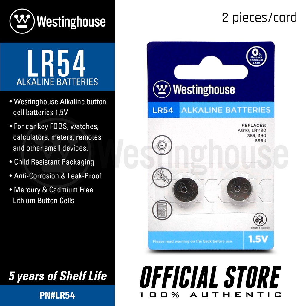 Westinghouse Button Cell Batteries 1.5V,LR54-SR54,AG10,SG10,SR1130/1 ...