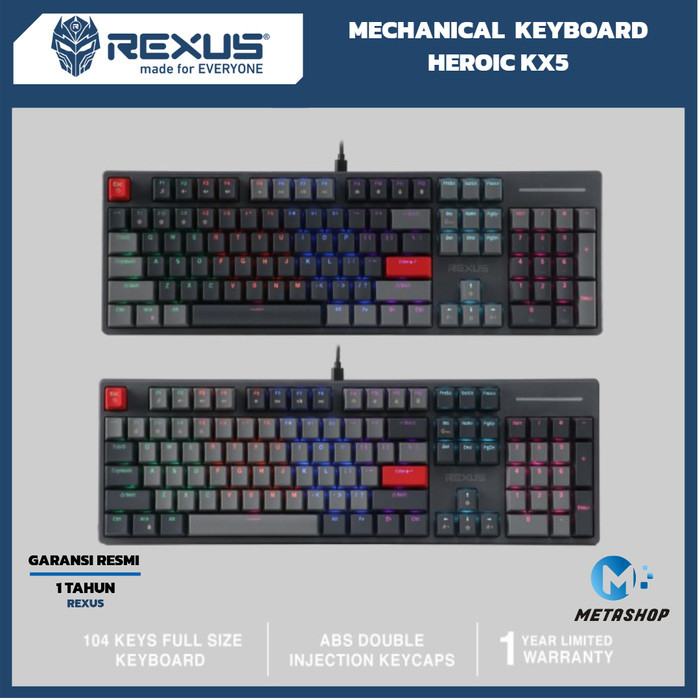 Rexus KX5 Heroic Series RGB Gaming Mechanical Keyboard Fullsize 104 ...