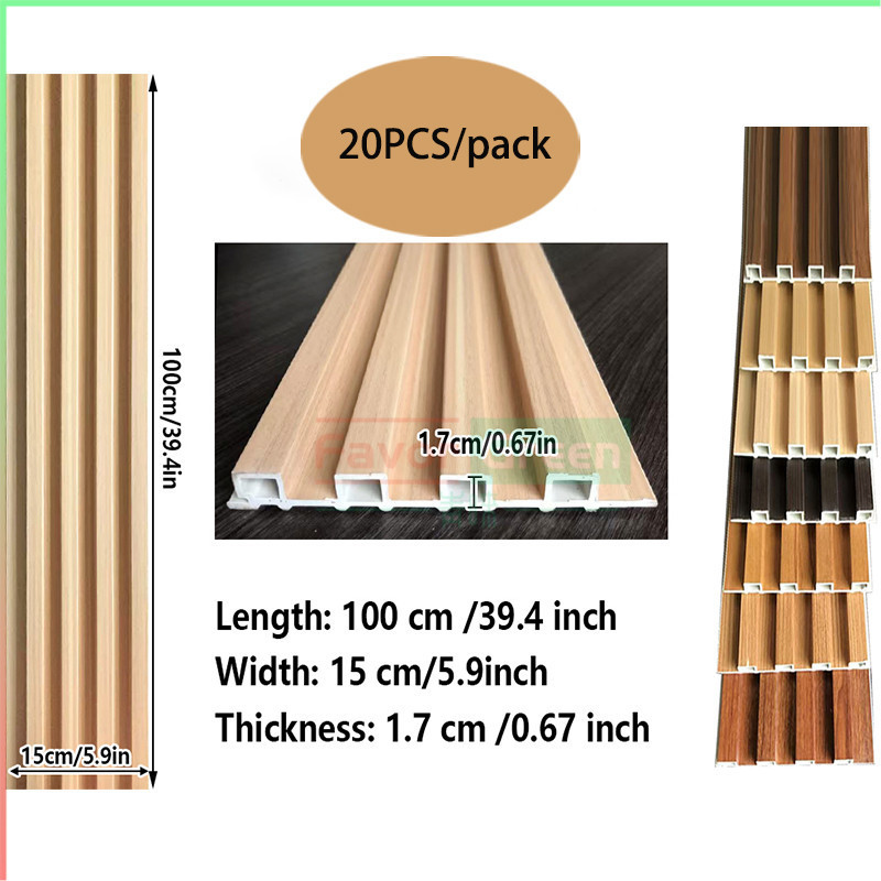 20PCS WPC Fluted Wall Panel Sticker Waterproof Grille Ecological Board ...