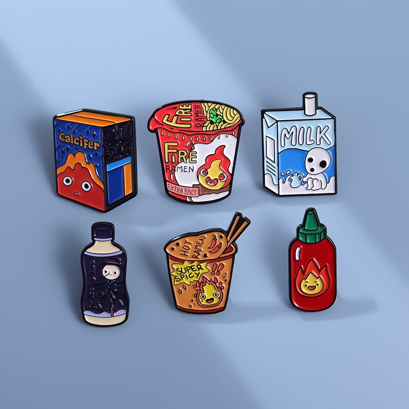 Cute Food Enamel Pins Milk Juice Instant Noodles Brooch Studio Ghibli ...