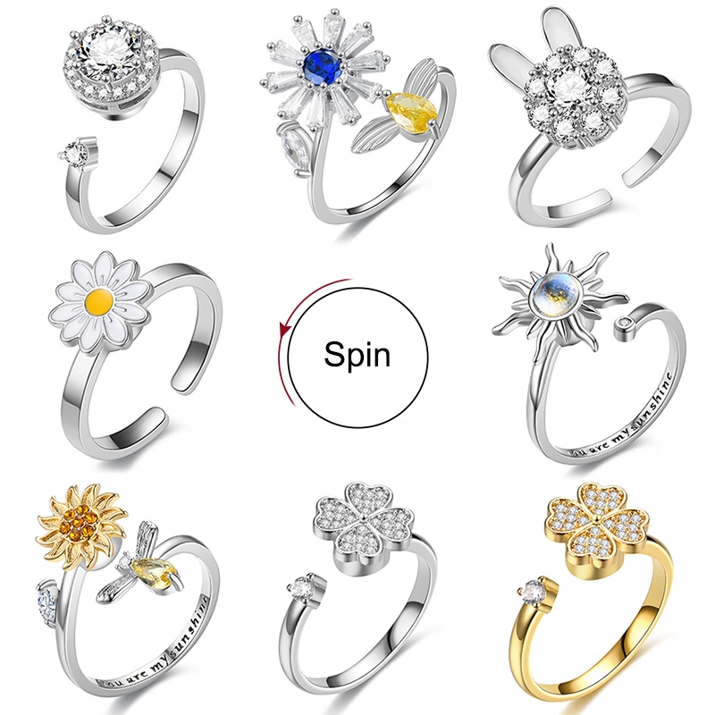 Titanium Stainless Steel Ring For Women Rotate Rotating Anxiety Fidget ...
