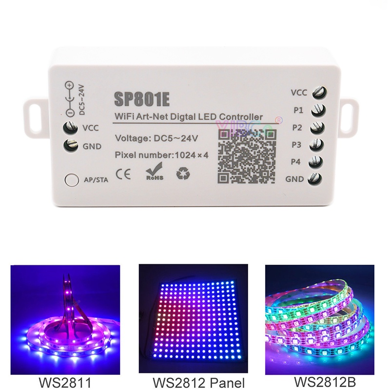 SP801E Wifi Art-Net Magic LED Controller 5-24V LED Matrix Panel Module WS2812B Light Strip ...