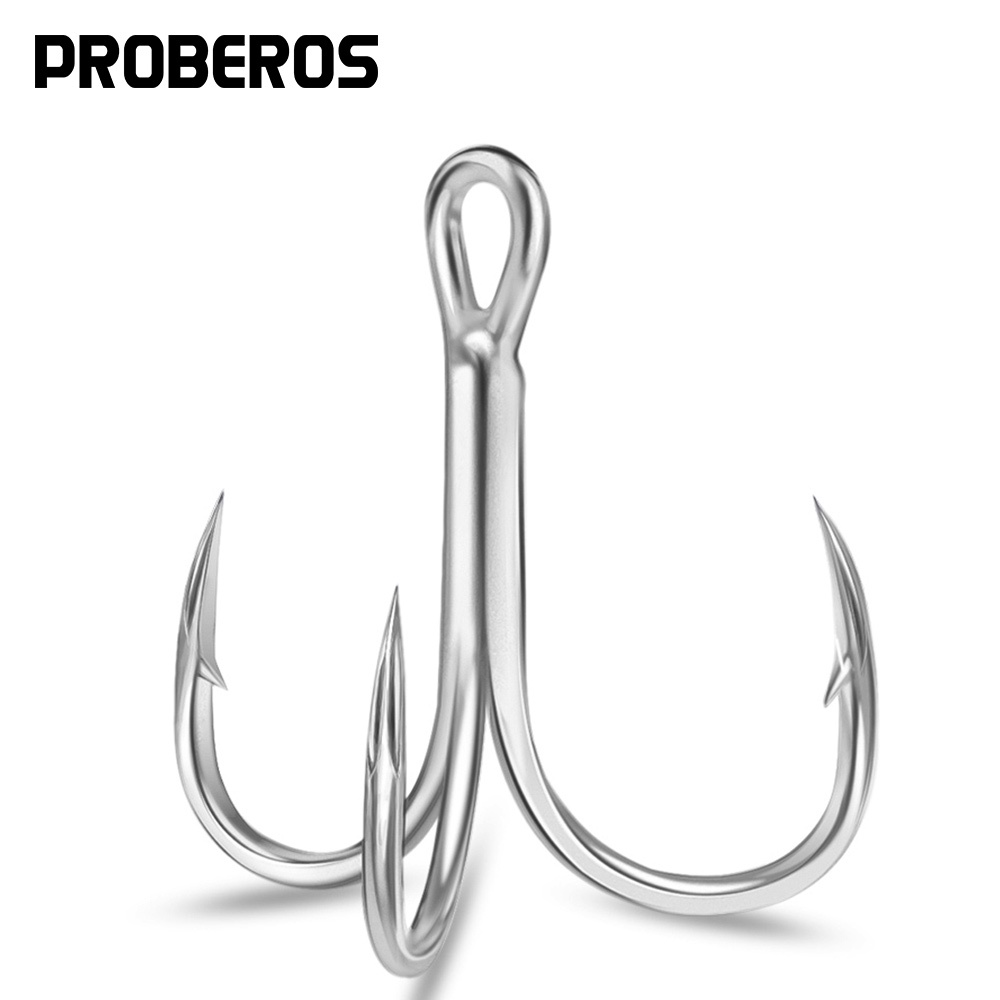 PROBEROS 50pcs treble hook 14#-3/0# tin color treble fish hook anti ...
