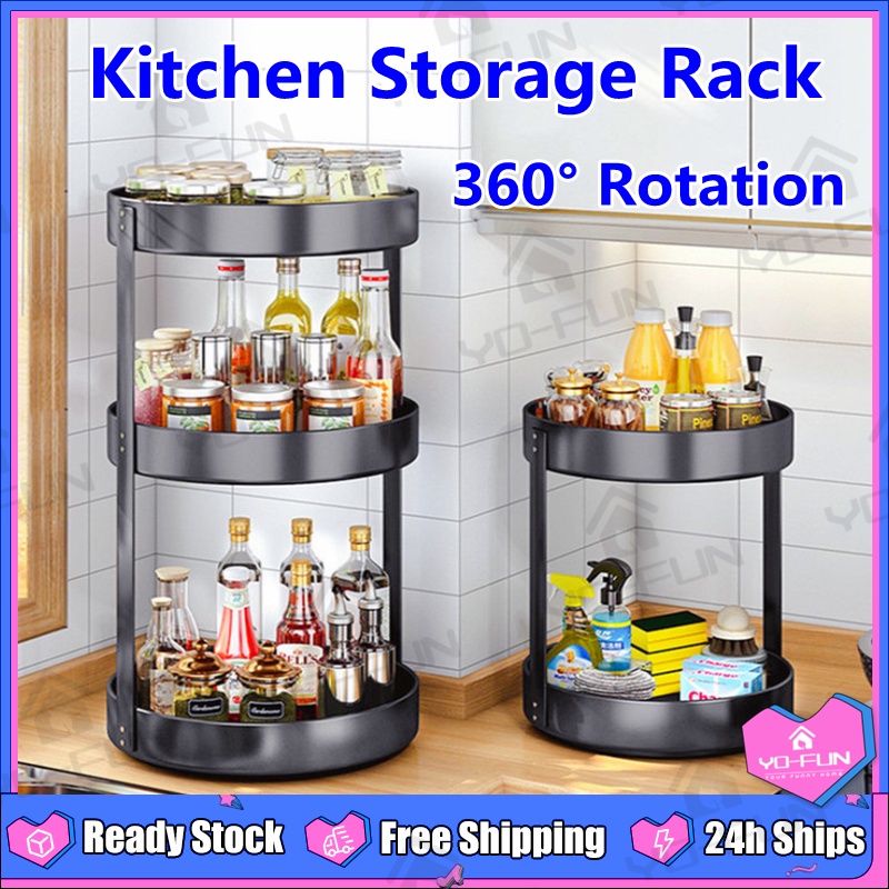 Yo-Fun 360° Rotatable Kitchen Spice Rack Condiment 1/2/3 tier Black ...