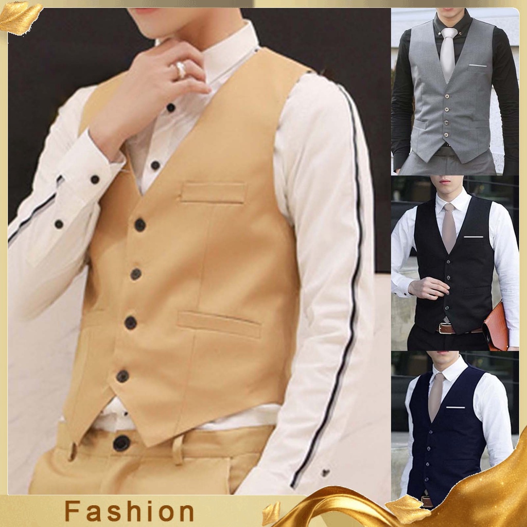 CFW_ Men Waistcoat Solid Color Slim Single-breasted Formal Spring Vest ...