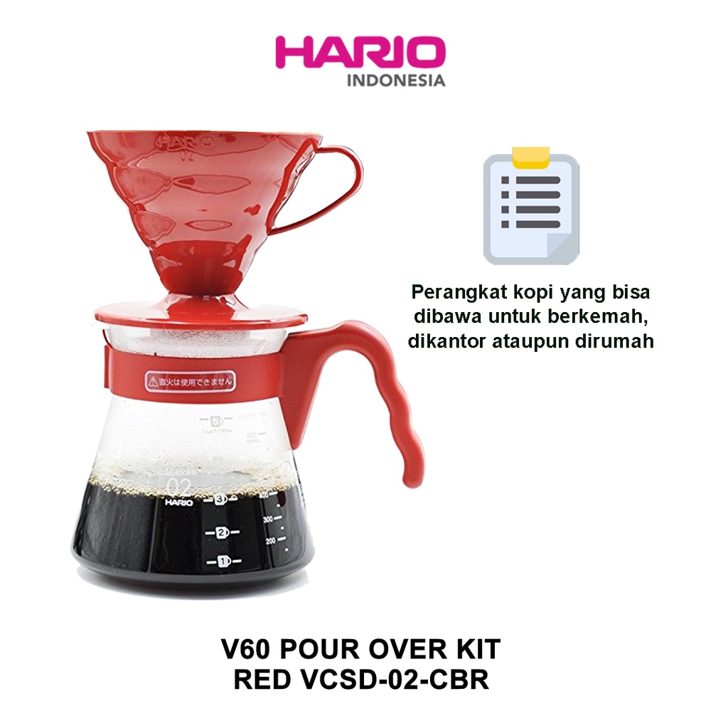 Hario V60 Glass Coffee Pot Pour Over Kit Red VCSD-02-R 700ml | Shopee Philippines