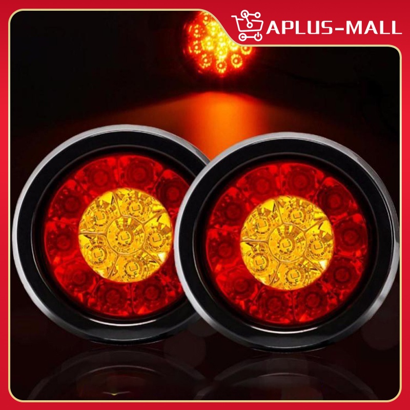 4" Round Red/Amber 16-LED 12V/24V Truck Trailer Brake Stop Turn Signal ...