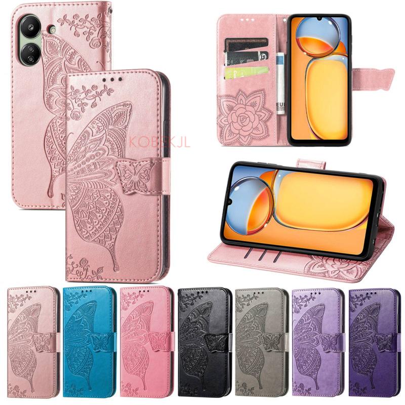 Xiaomi POCO F5 X5 Pro C55 C65 Flip Case Embossing Butterfly PU Leather Wallet Cover Poco C65 ...