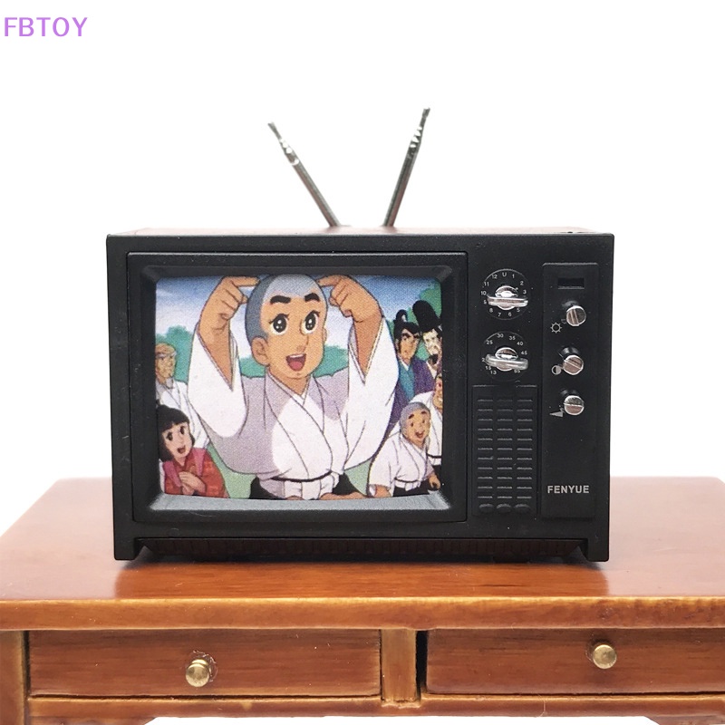 FBTOY 1Pc 1:12 Dollhouse Miniature Television Decor Toy Vintage TV W ...