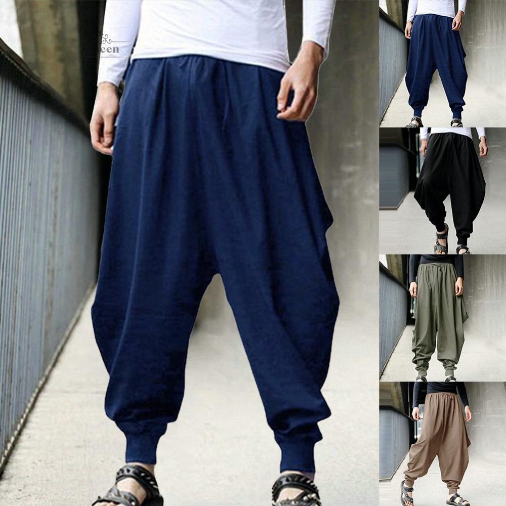 Japanese Street Style Baggy Hakama Pants Loose Harem Trousers for Men ...