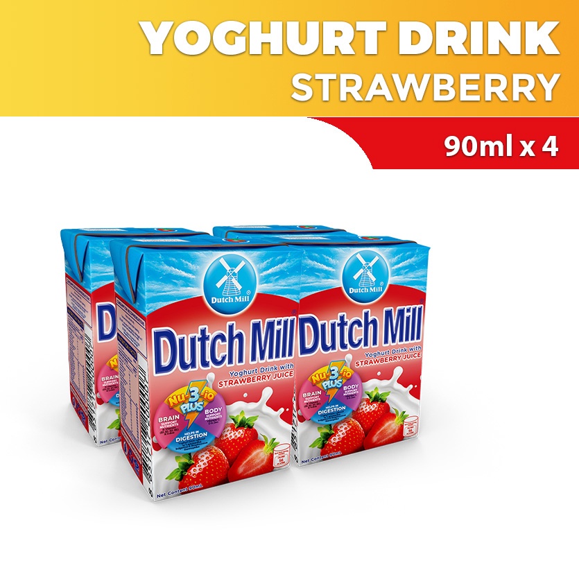 ♞Dutch Mill UHT Yoghurt Drink Strawberry Saverspack 90ml x 4 brick | Shopee Philippines