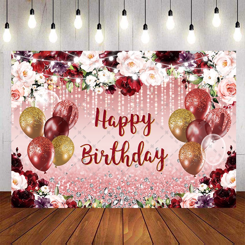 Pink Red Flowers Birthday Backdrop For Photography Baby Shower Woman ...
