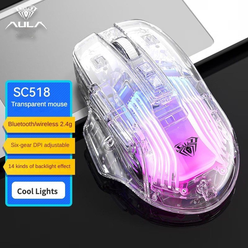 AULA SC518 Wireless Dual-mode RGB Transparent Mouse for E-sports ...