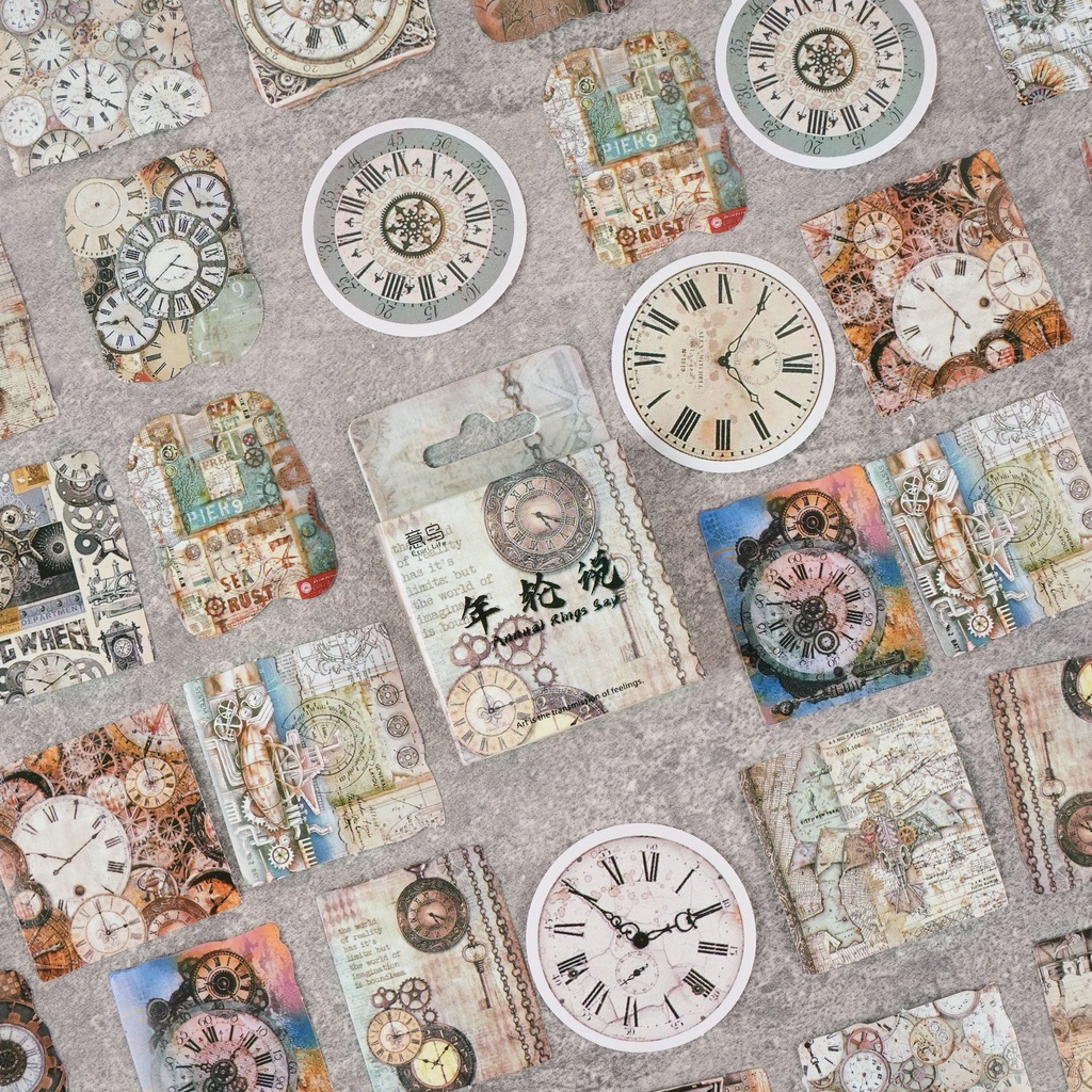 46 Pcs/box Vintage Style Scrapbooks Laptop Stickers Boxed Ancient Clock ...