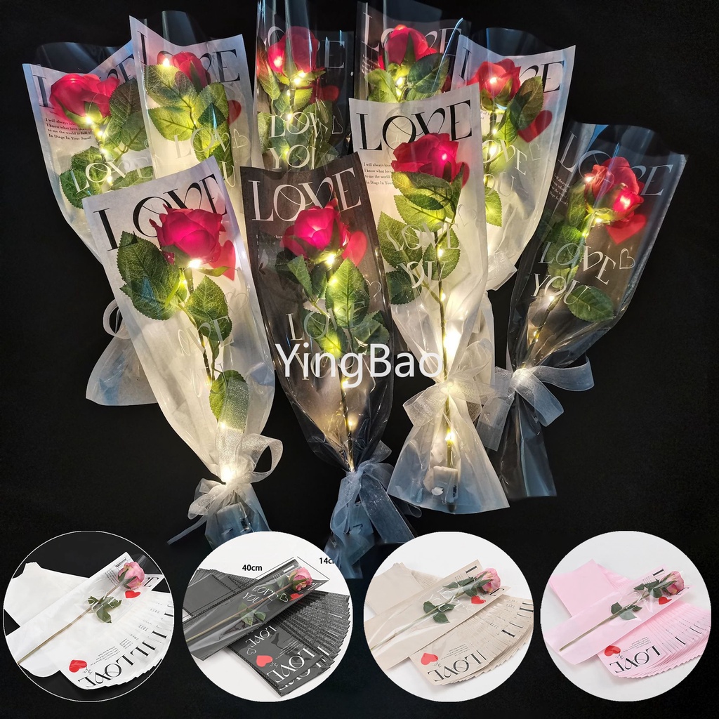 20pcs Single Rose Sleeves Flower Wrapping Bag Bouquet Packaging Bags ...