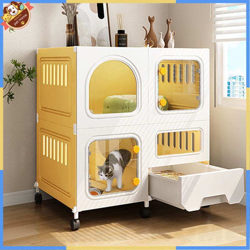 Cat Cage Litter Box Integrated Cat Villa Home Indoor with Toilet Cat ...
