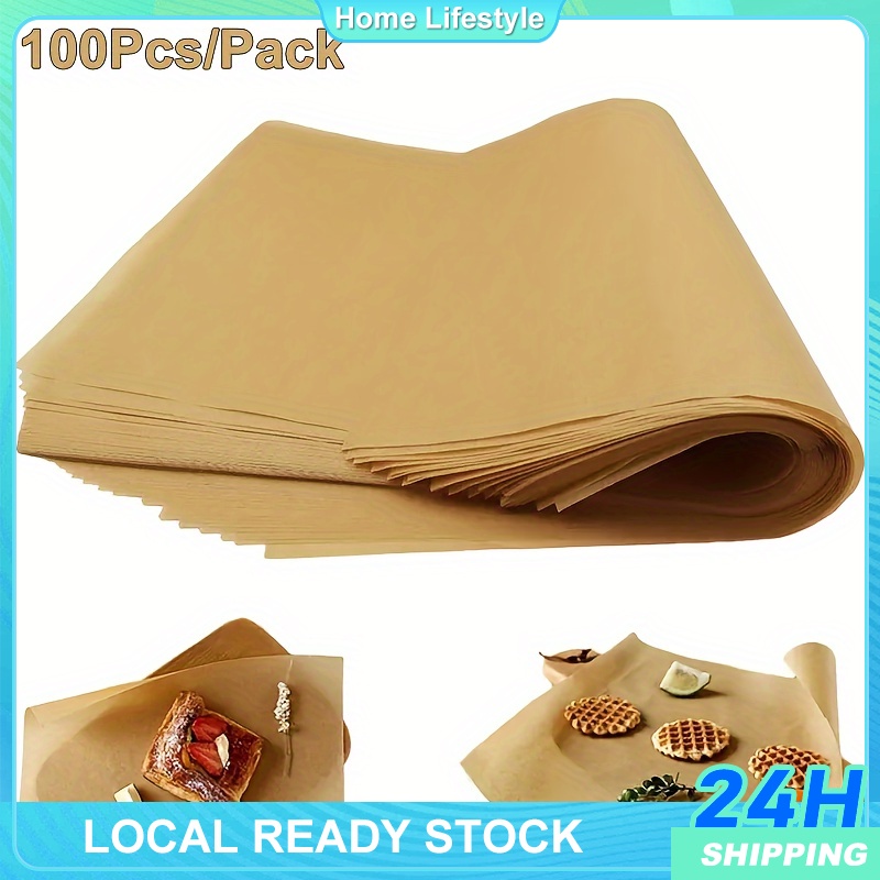 100Pcs-Kraft Parchment Paper For Baking Non-Stick Unbleached Wax Oil ...